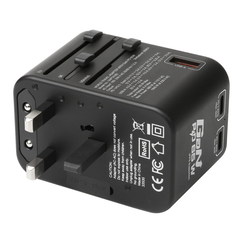 3 Port 65W PD 3.0 & QC 3.0 GaN Universal Travel Adaptor - Verbatim Hong ...