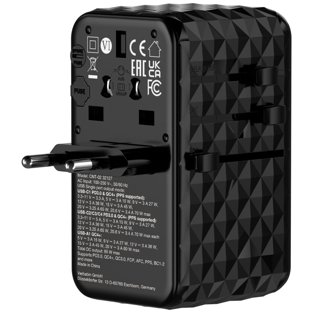 Charge 'n' Travel Diamond 85W Universal Travel Adapter with Retractable ...
