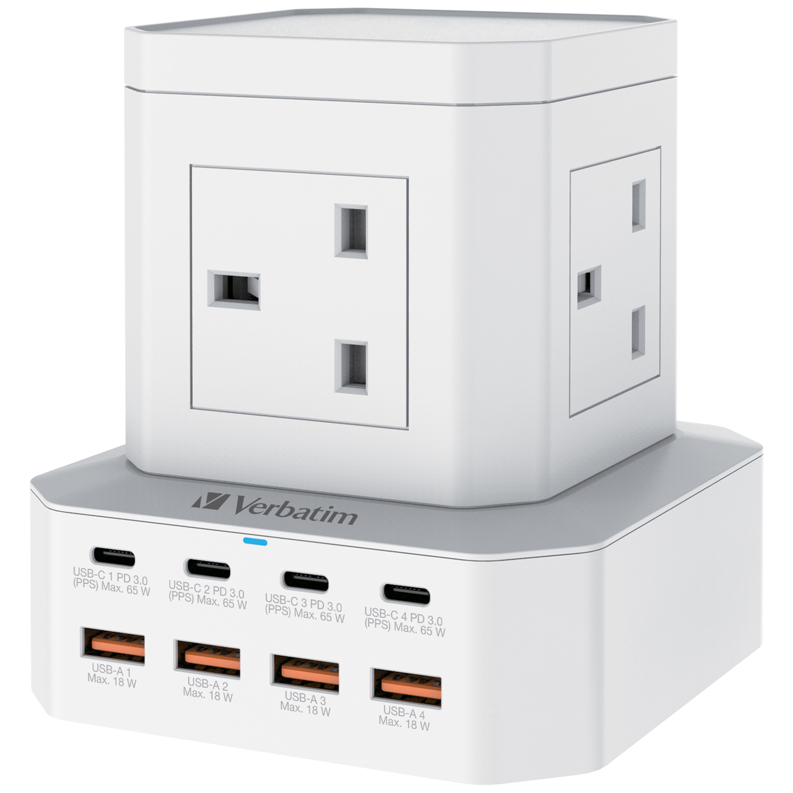 4 AC Outlet + 8 Port 65W PD & QC 3.0 Power Strip - Verbatim Hong Kong