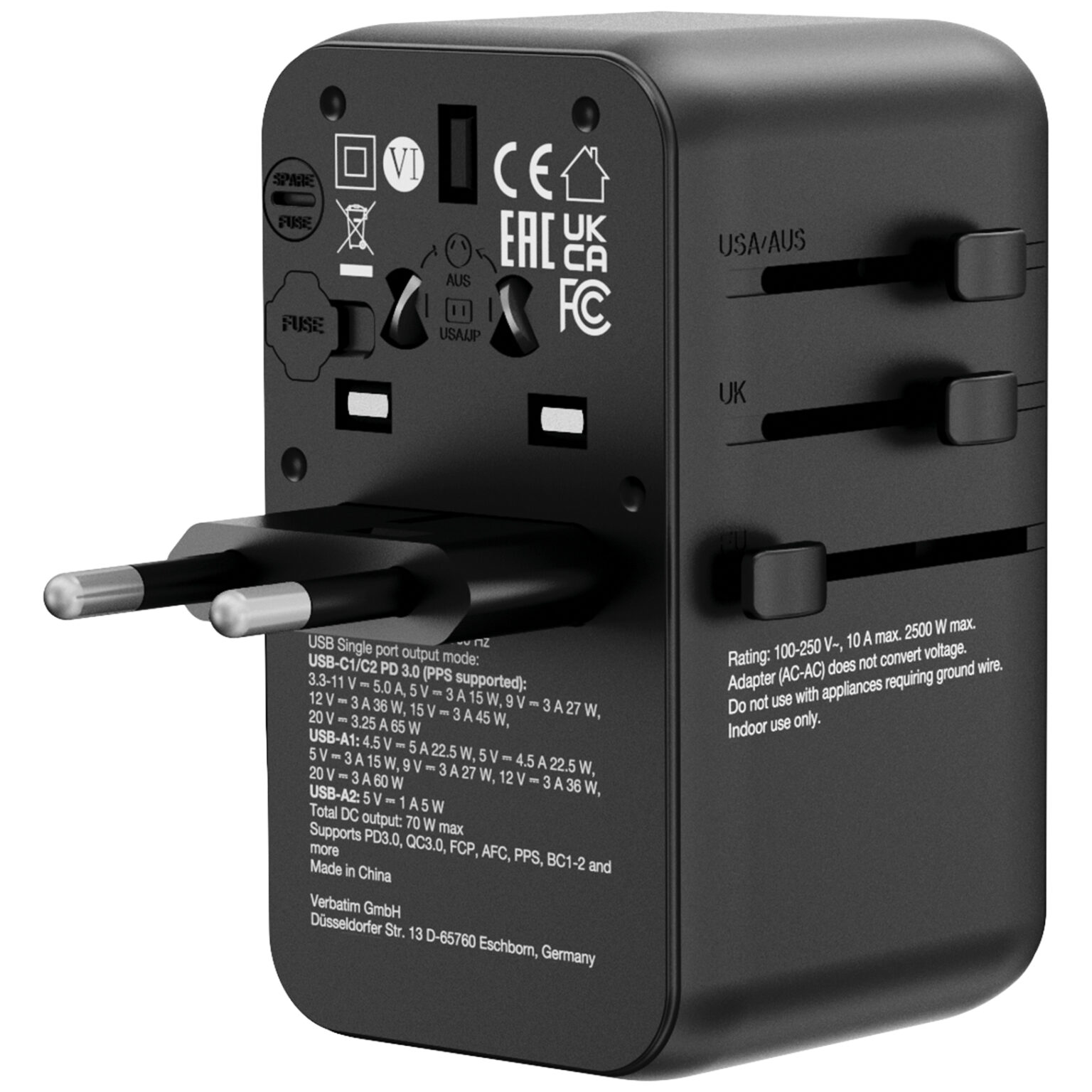Charge 'n' Travel Adapter 70W with Retractable Cable - Verbatim Hong Kong