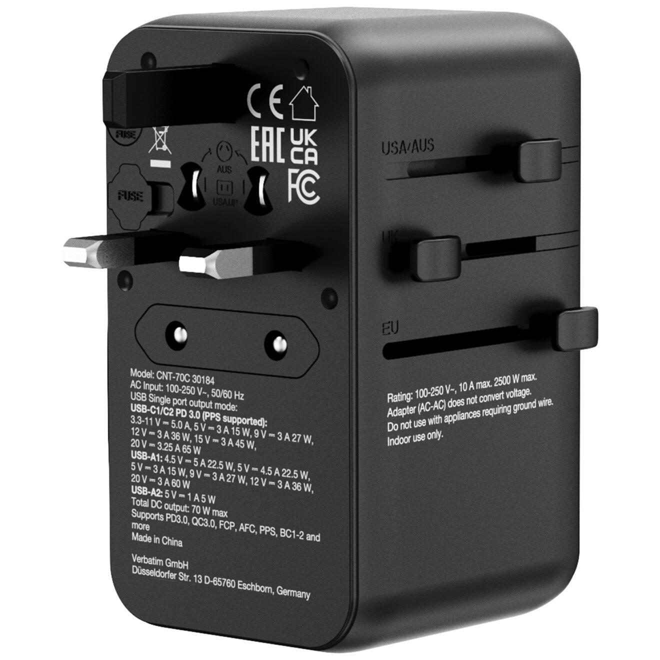 Charge 'n' Travel Adapter 70W with Retractable Cable - Verbatim Hong Kong