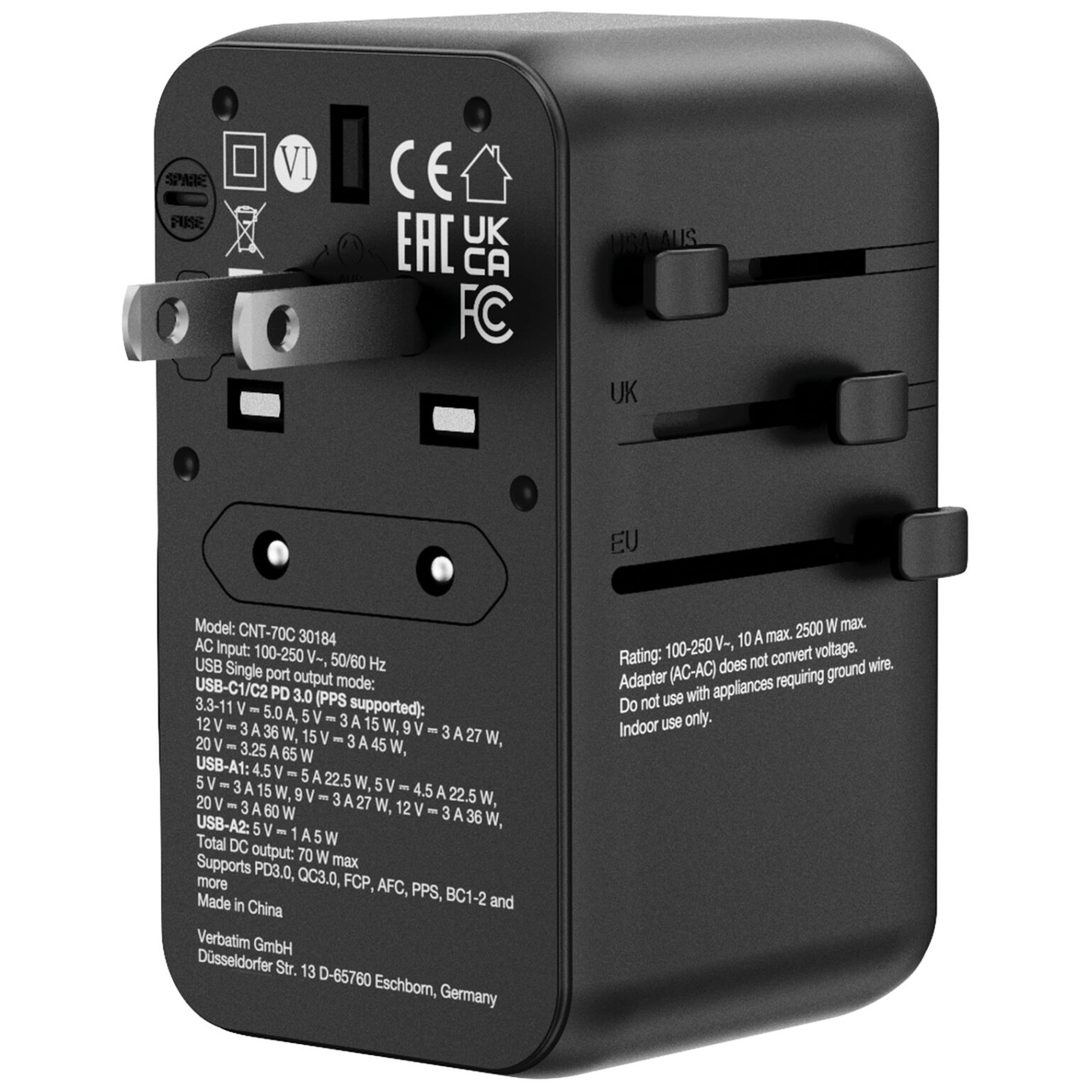 Charge 'n' Travel Adapter 70W with Retractable Cable - Verbatim Hong Kong