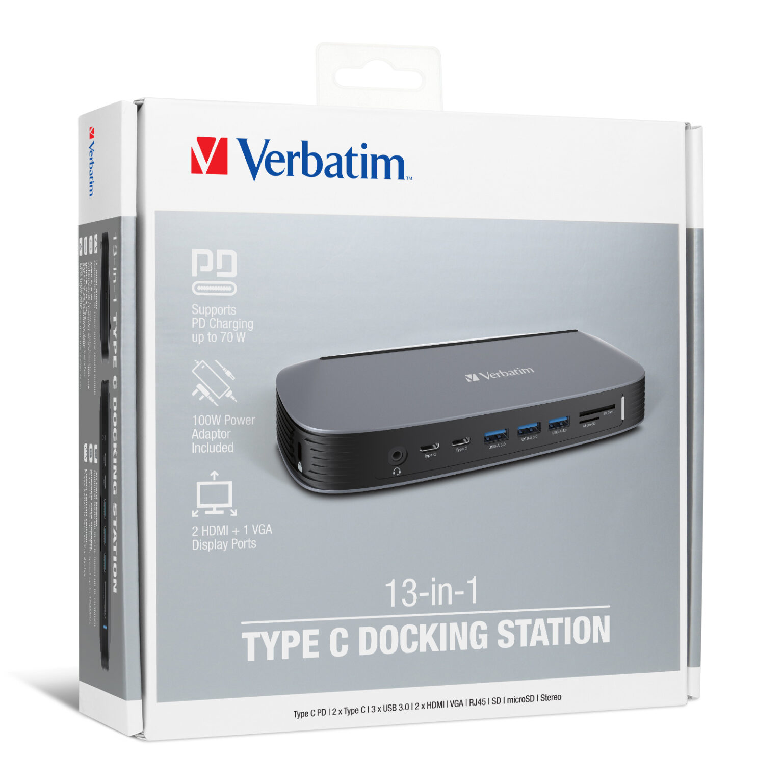 13-in-1 Type C Docking Station with AC Adaptor 100W - Verbatim Singapore