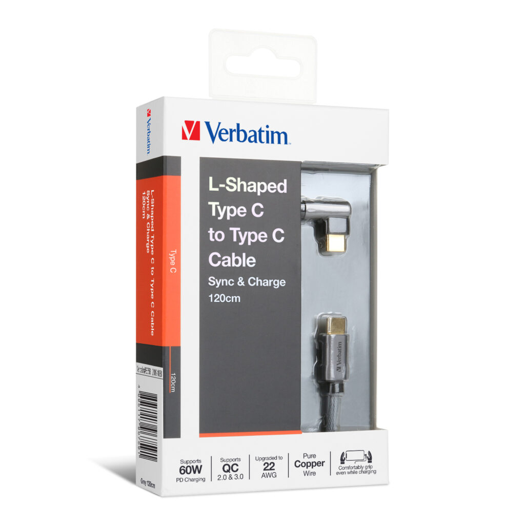 L-Shaped Type C to Type C Cable (120cm) - Verbatim Singapore L-Shaped Type C to Type C Cable (120cm) - Verbatim Singapore
